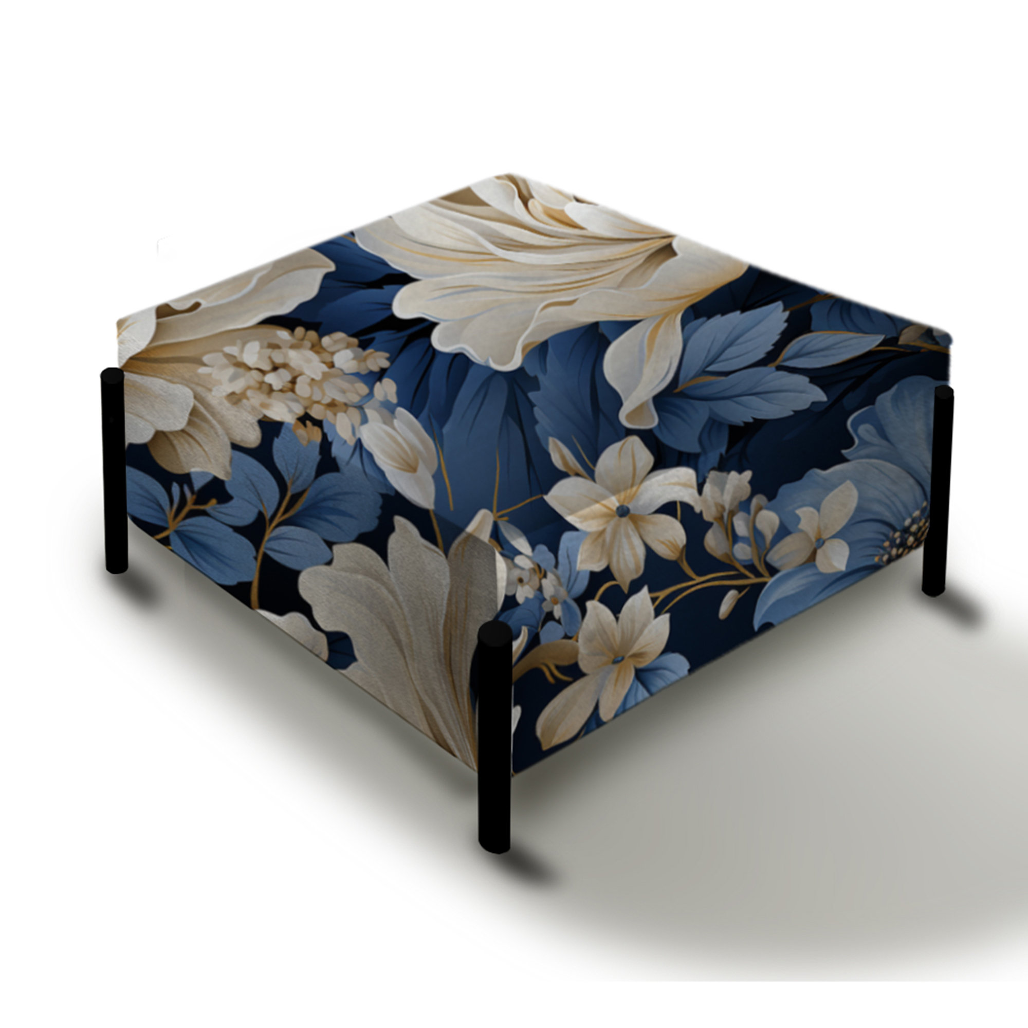 Design Art Blue Vintage Romance Floral Pattern IV - Floral Large Square ...