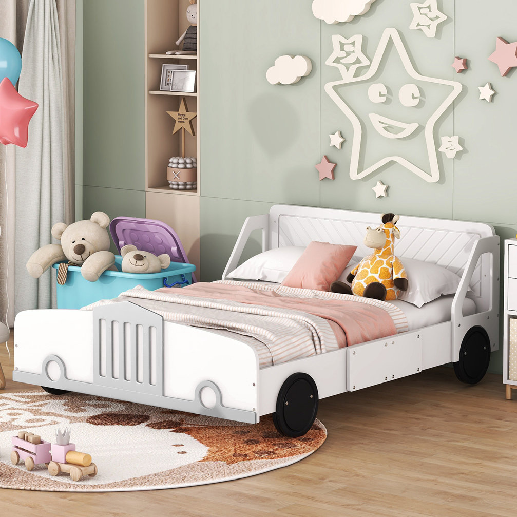 House of Hampton® Full Size Car-Shaped Platform Bed with Wheels | Wayfair