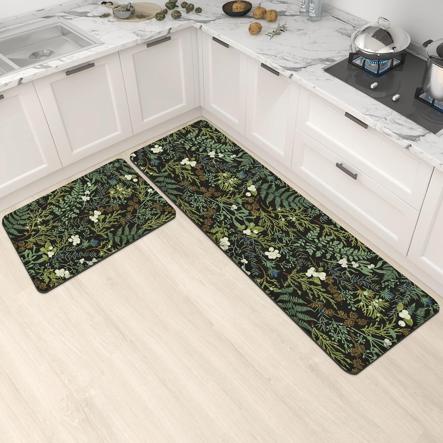 Lark Manor™ Set Of 2 Plant Leaf Anti-Fatigue Kitchen Mat Natural ...