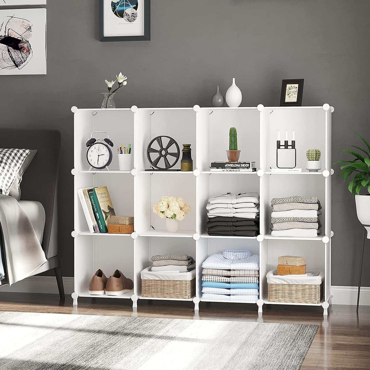 Rebrilliant Storage 12 Cube Bookshelf DIY Plastic Closet Clothes ...