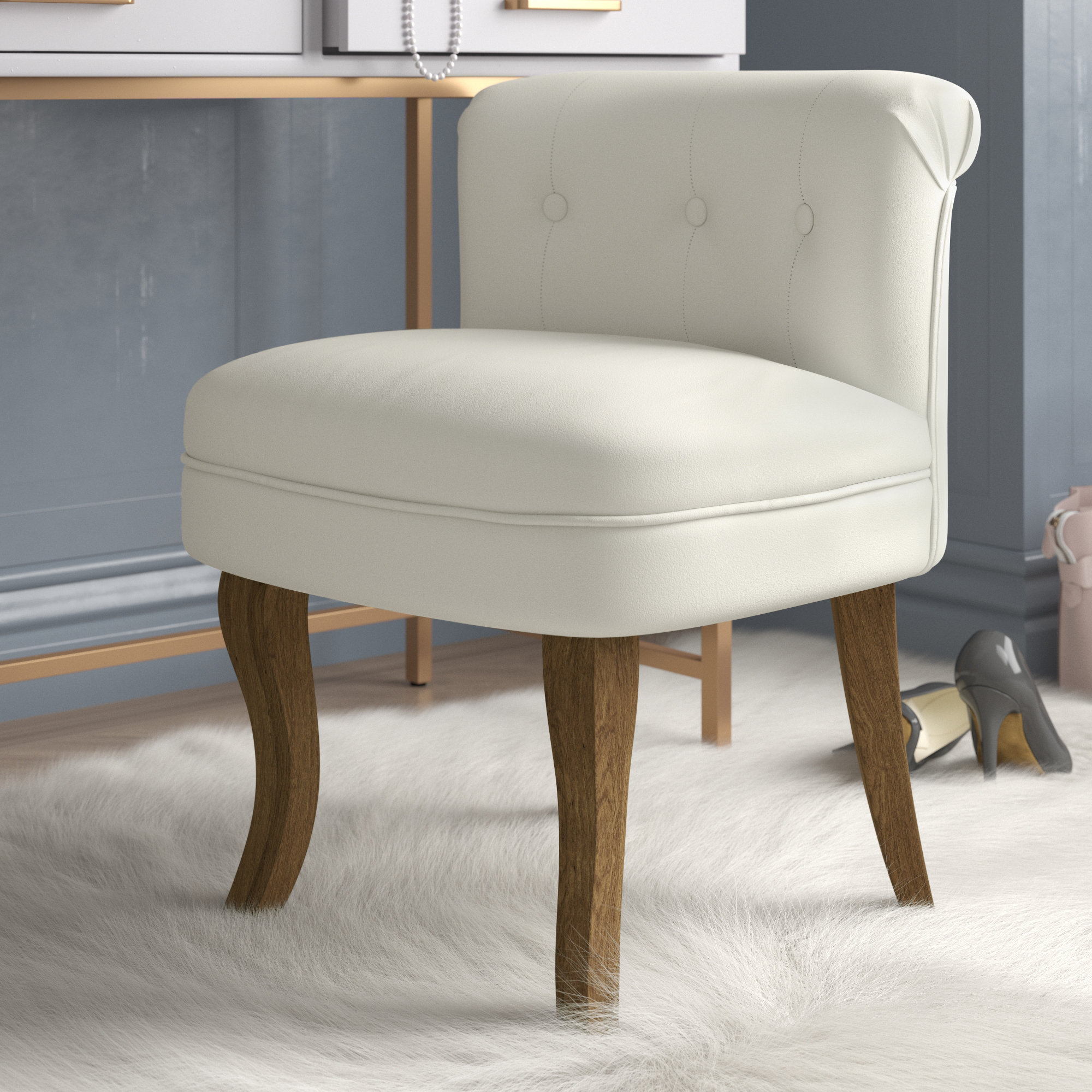 Etta Avenue™ Jonna Tufted Vanity Chair with Solid Wood Legs & Reviews ...