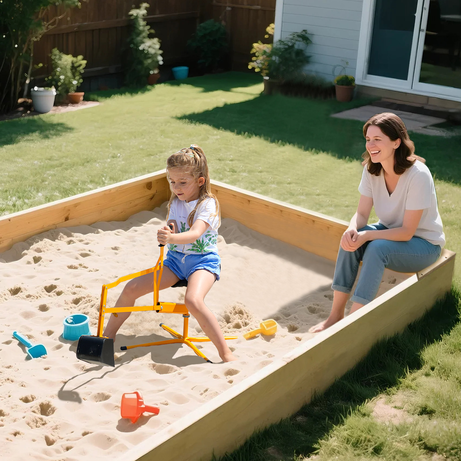 ShangQuan WuLiu 2 in 1 Outdoor Wood Sandbox with Cover, Square Sand Pit ...