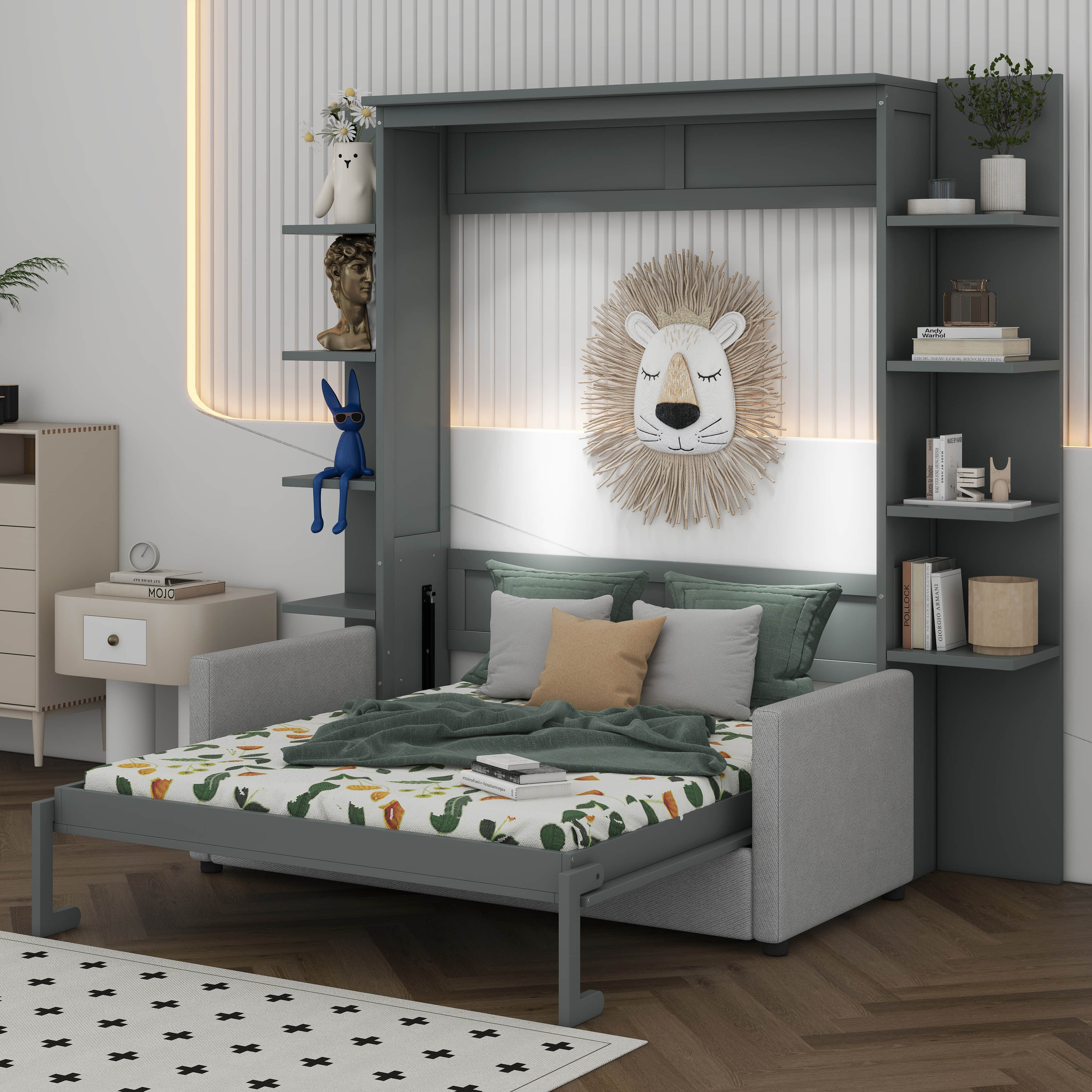 Hokku Designs Modern Murphy Bed Wall Bed With Sofa, Foldable Platform ...