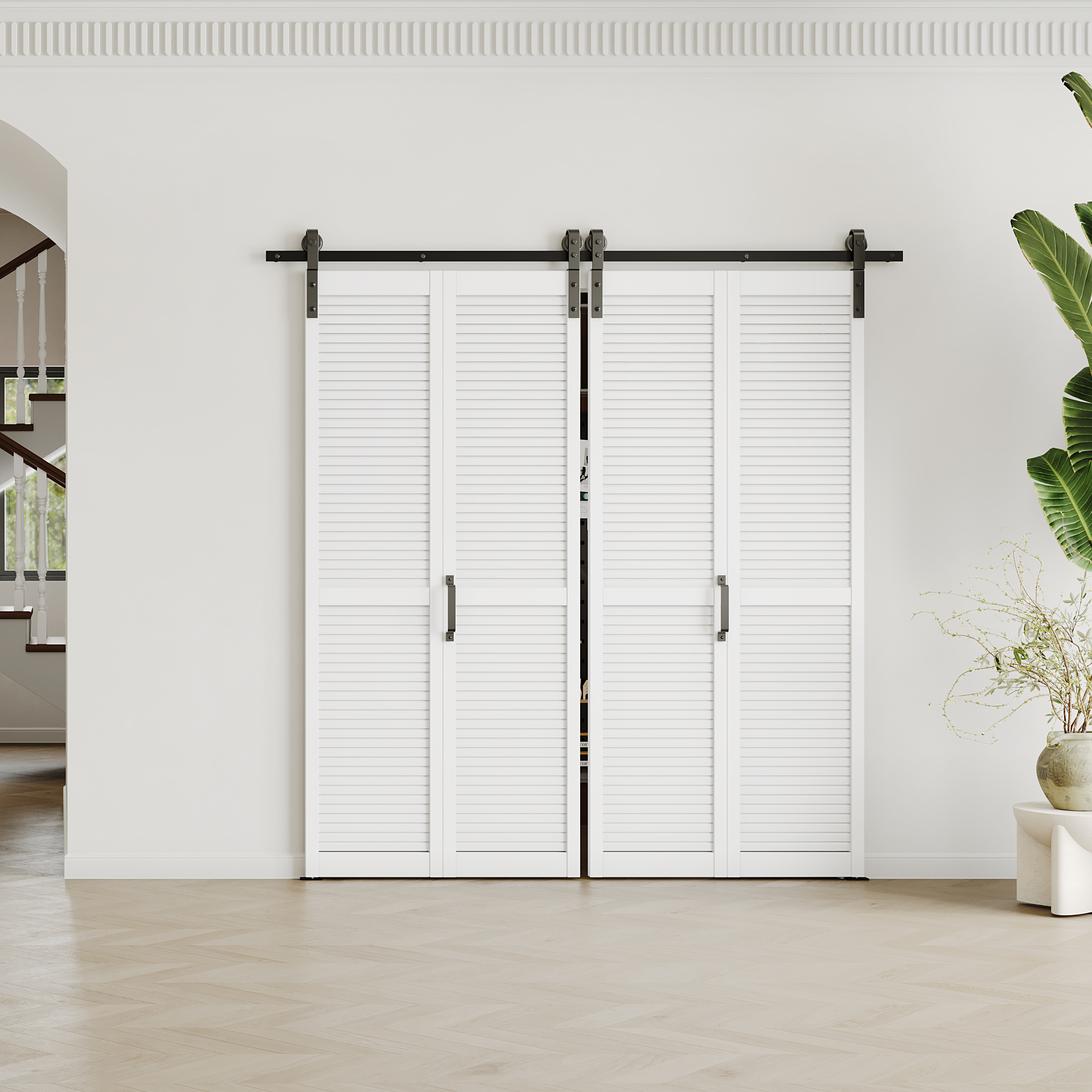 DOOOLI White Louver Design Bi-Fold Interior Barn Door With Hardware Kit ...