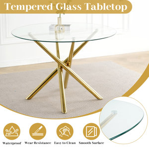 Mercer41 5 Piece Round Dining Set, 42 Inch Glass Dining Table and 4 ...