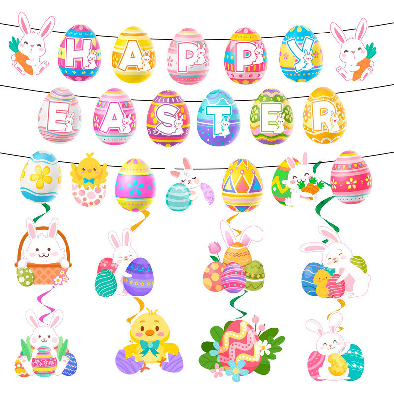 The Holiday Aisle® Easter Swirl Banner, 9Pcs Easter Hanging Party ...