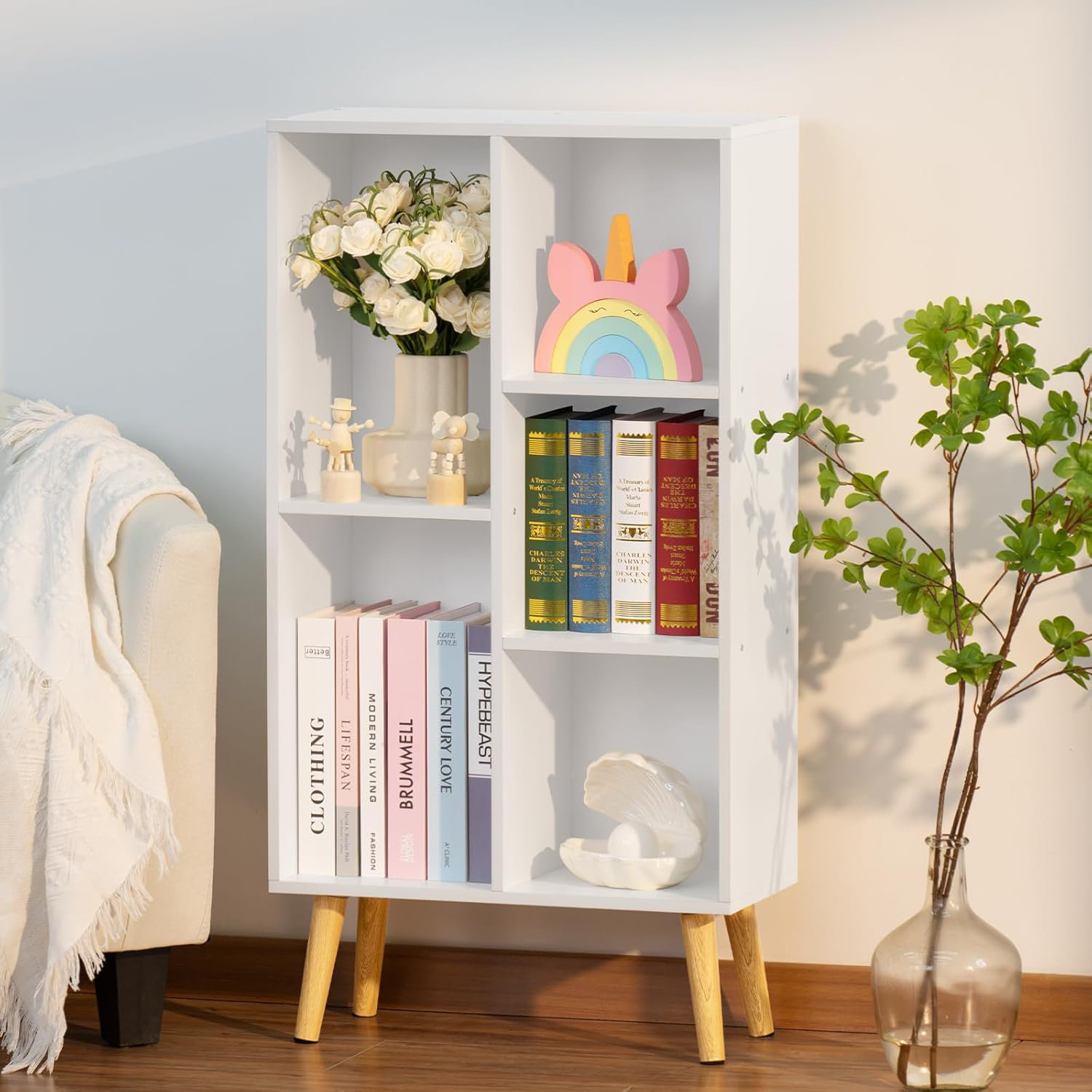 George Oliver Small White Bookshelf,3 Tier Modern Kids Bookcase With ...