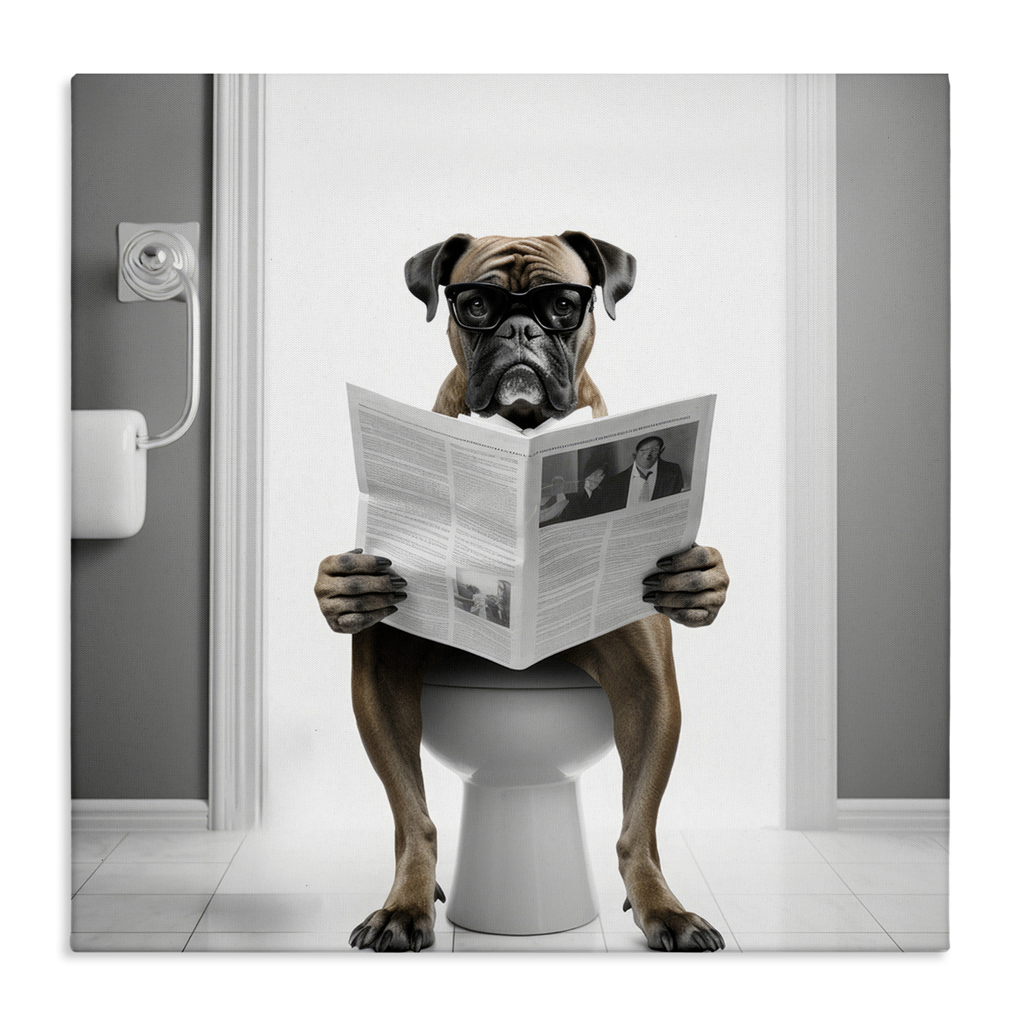 Trinx Boxer Dog and Newspaper by Lazar Studio Wrapped Canvas Print ...