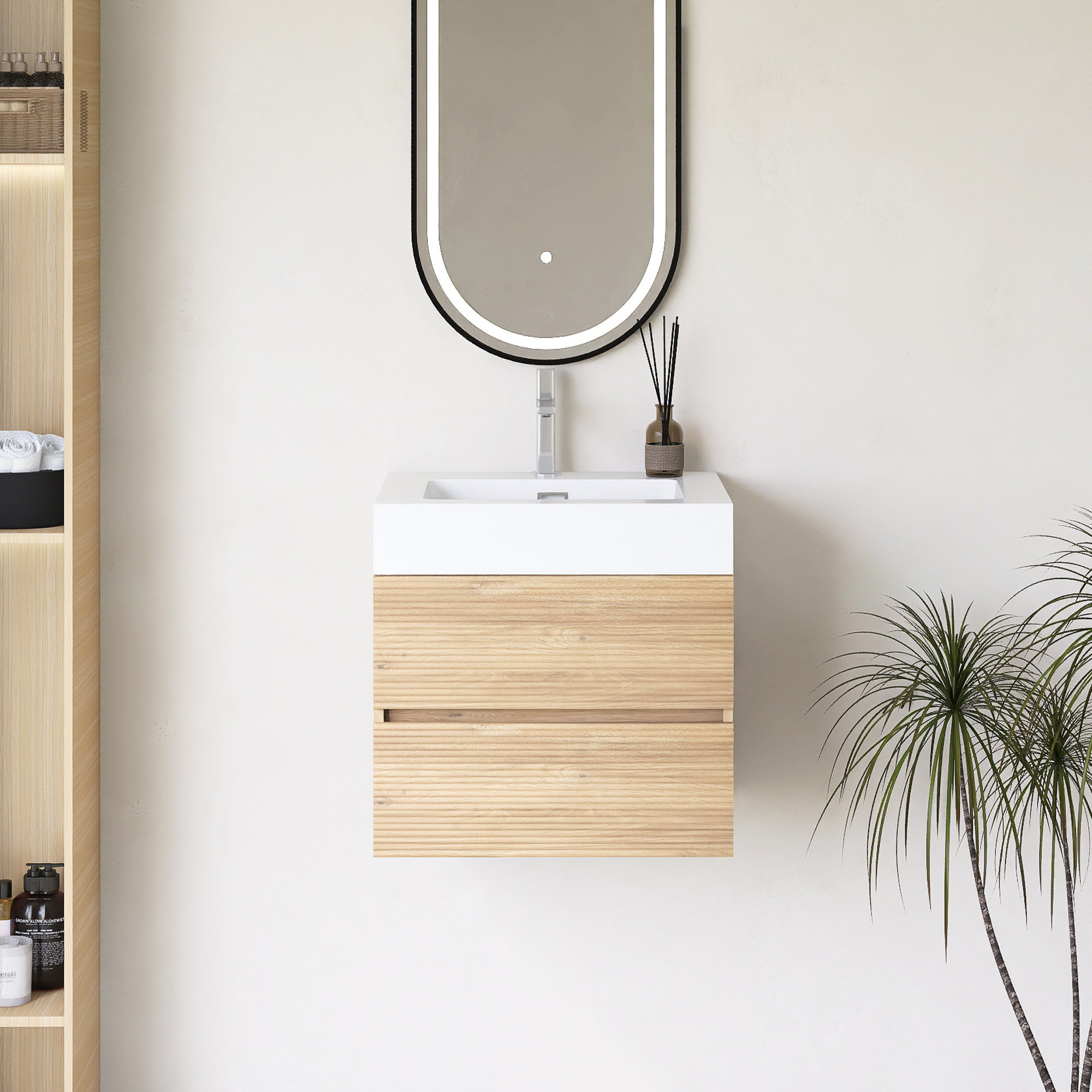 Ebern Designs Wall-Mounted Bathroom Vanity With Integrated Solid ...