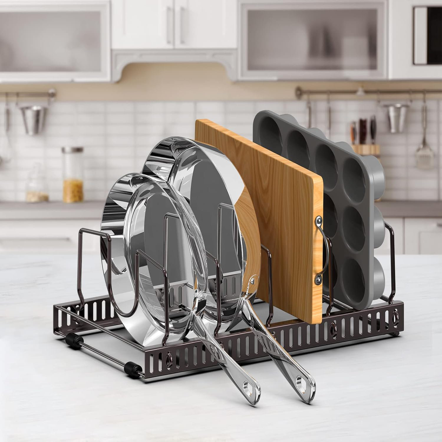 Prep & Savour 15 Adjustable Dividers Pot Rack Pan Lid Organizer, 3 In 1 ...