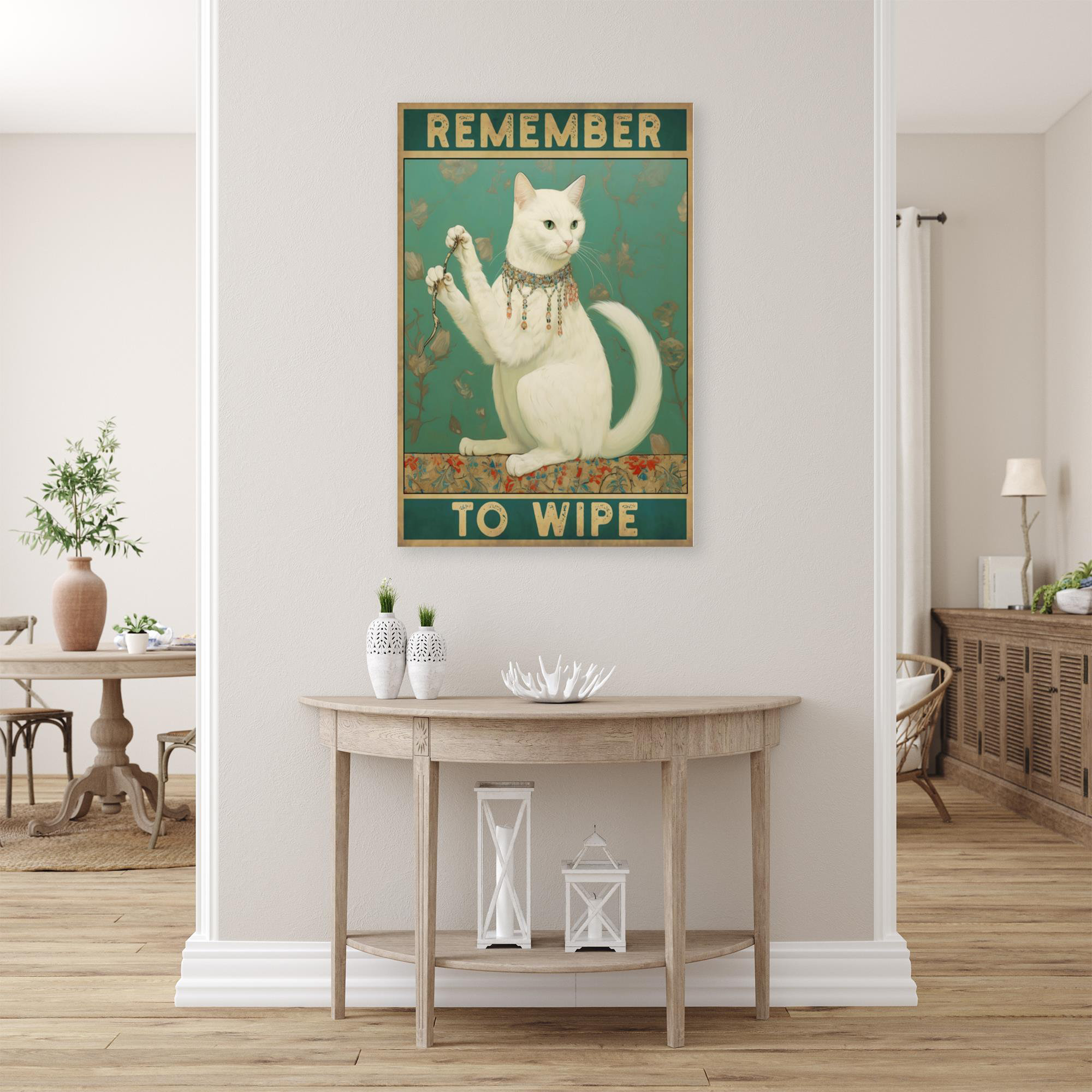 Trinx White Cat Remember To Wipe - 1 Piece Rectangle Graphic Art Print ...
