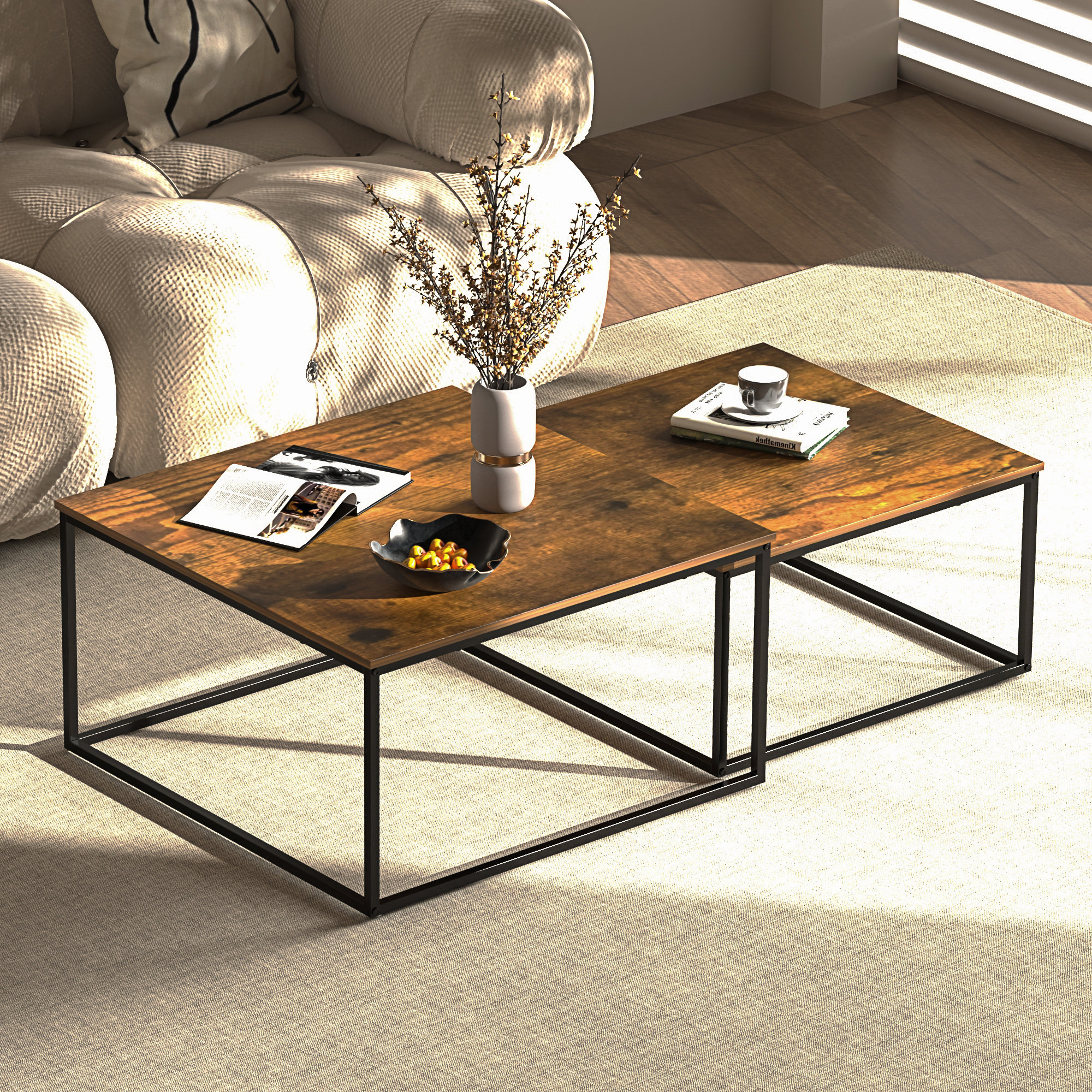 17 Stories Nesting Coffee Tables For Living Room, Wood Square Coffee ...