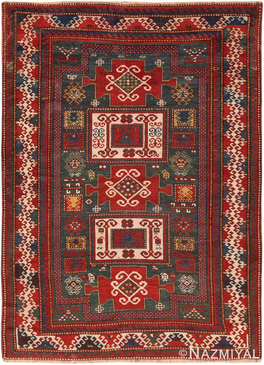 Nazmiyal Collection Tribal Antique Green Background Caucasian Kazak ...