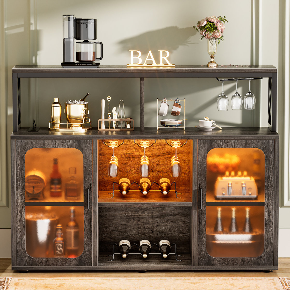 Wrought Studio™ Asrf 47'' Wine Bar,Storage Buffet Cabinet Coffee Bar ...