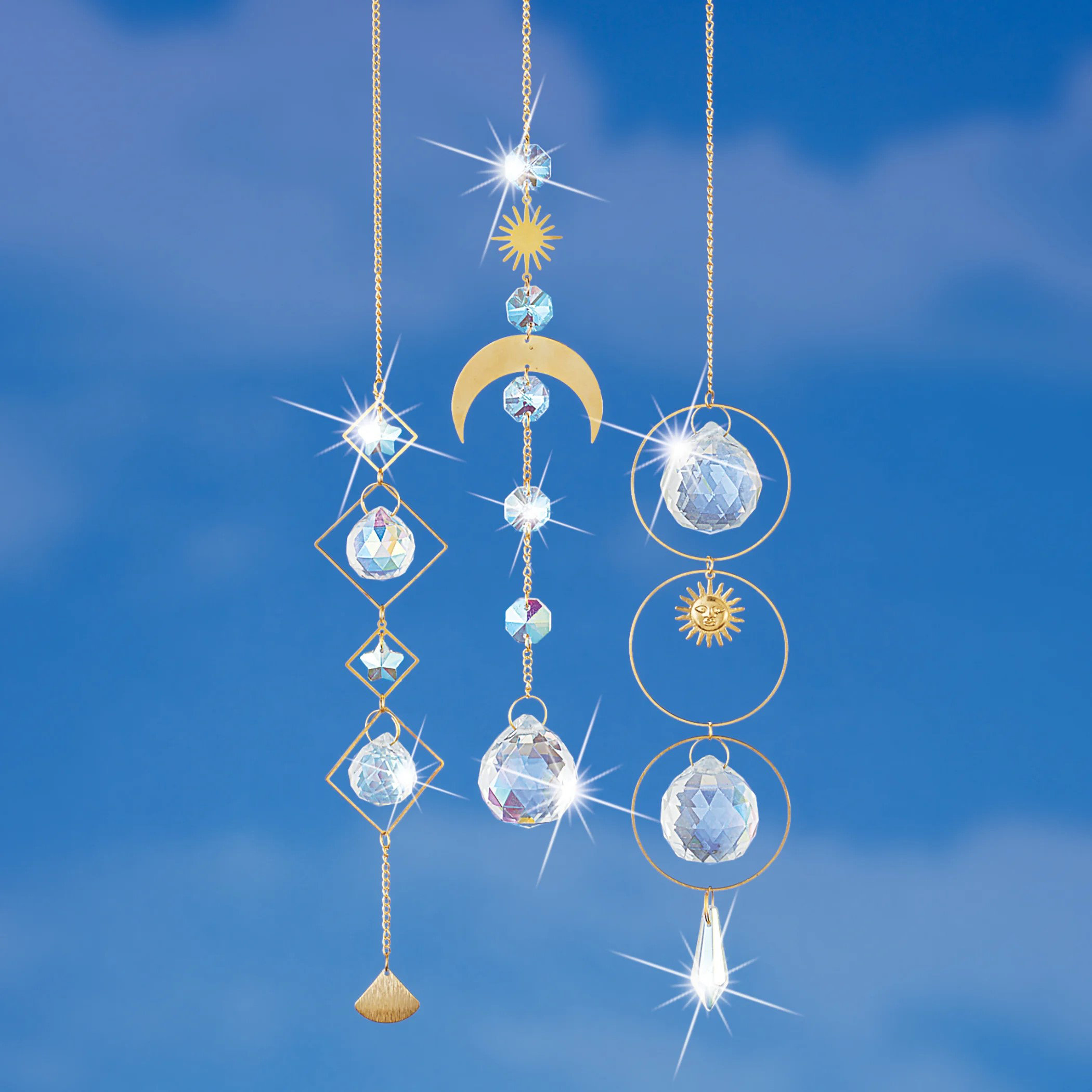 Mercer41 Beautiful Crystal and Gold-Tone Metal Hanging Suncatchers ...