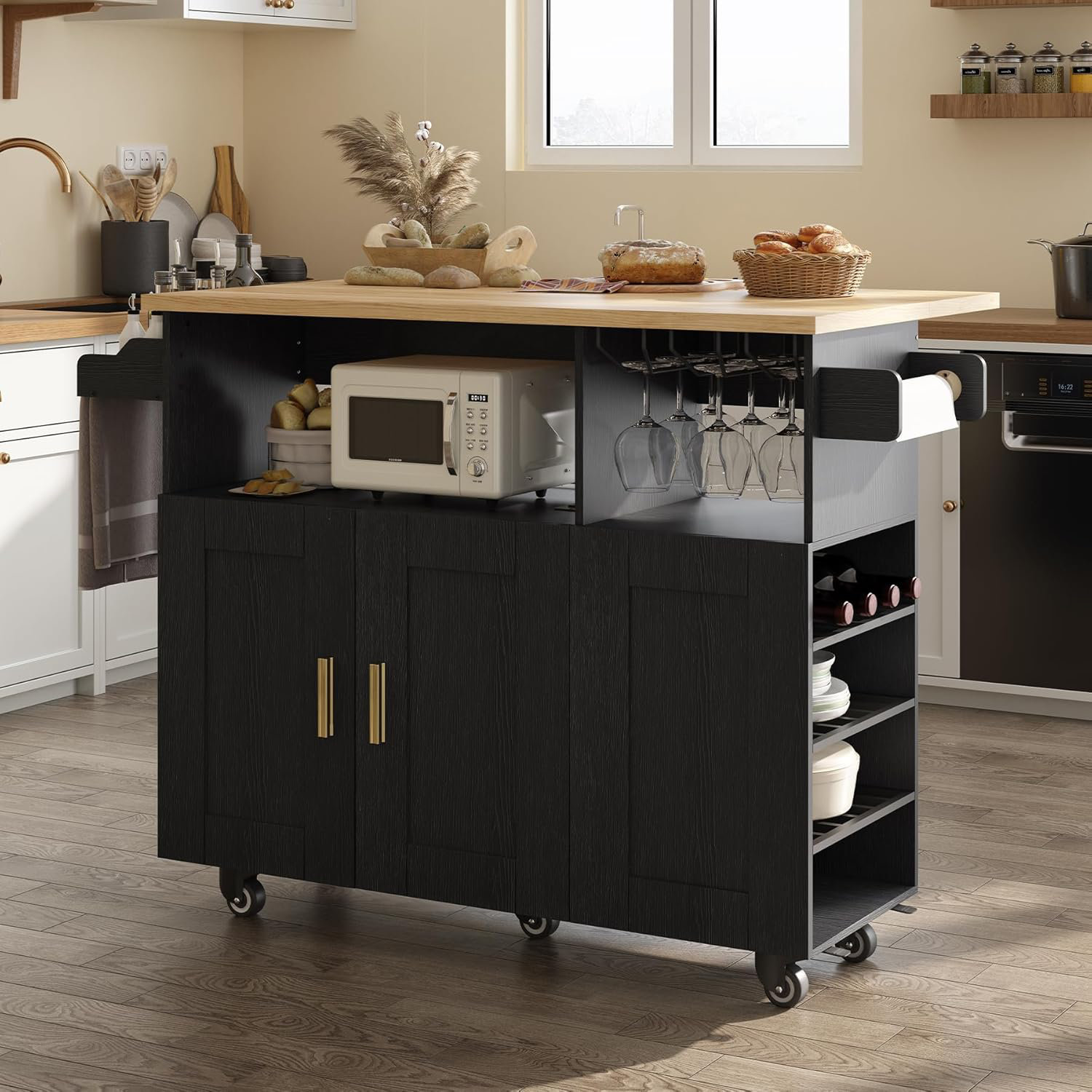 Gracie Oaks Rolling Mobile Kitchen Island Cart Bar with Desktop Drop ...