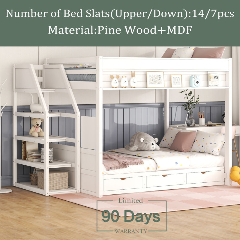 Harriet Bee Henryka Full 3 Drawer Futon Bunk Bunk Bed with Shelves by ...