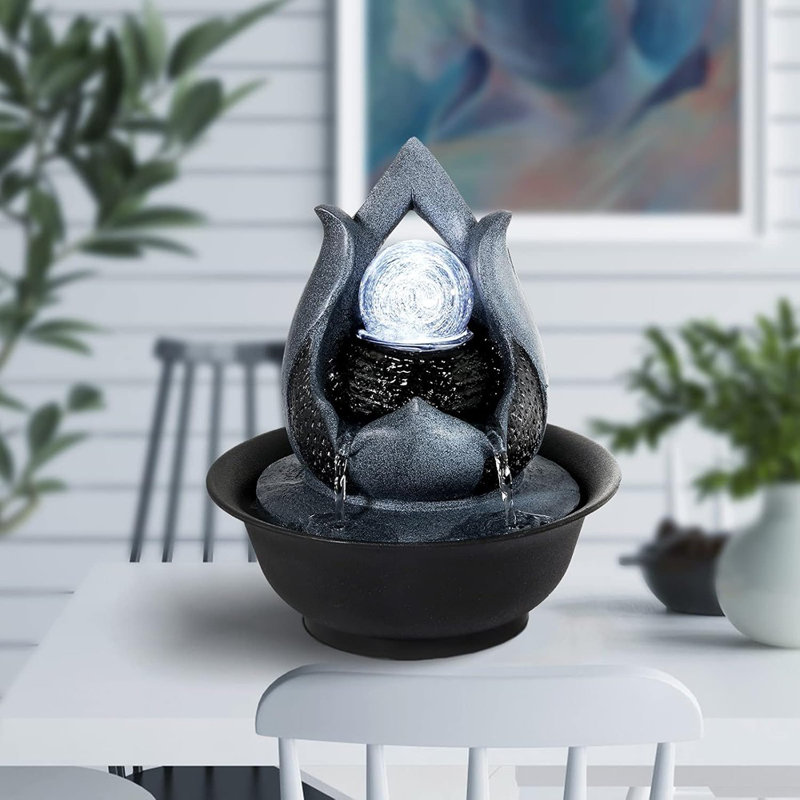 Bungalow Rose Indoor Water Fountain Tabletop Fountains With LED Rollin ...