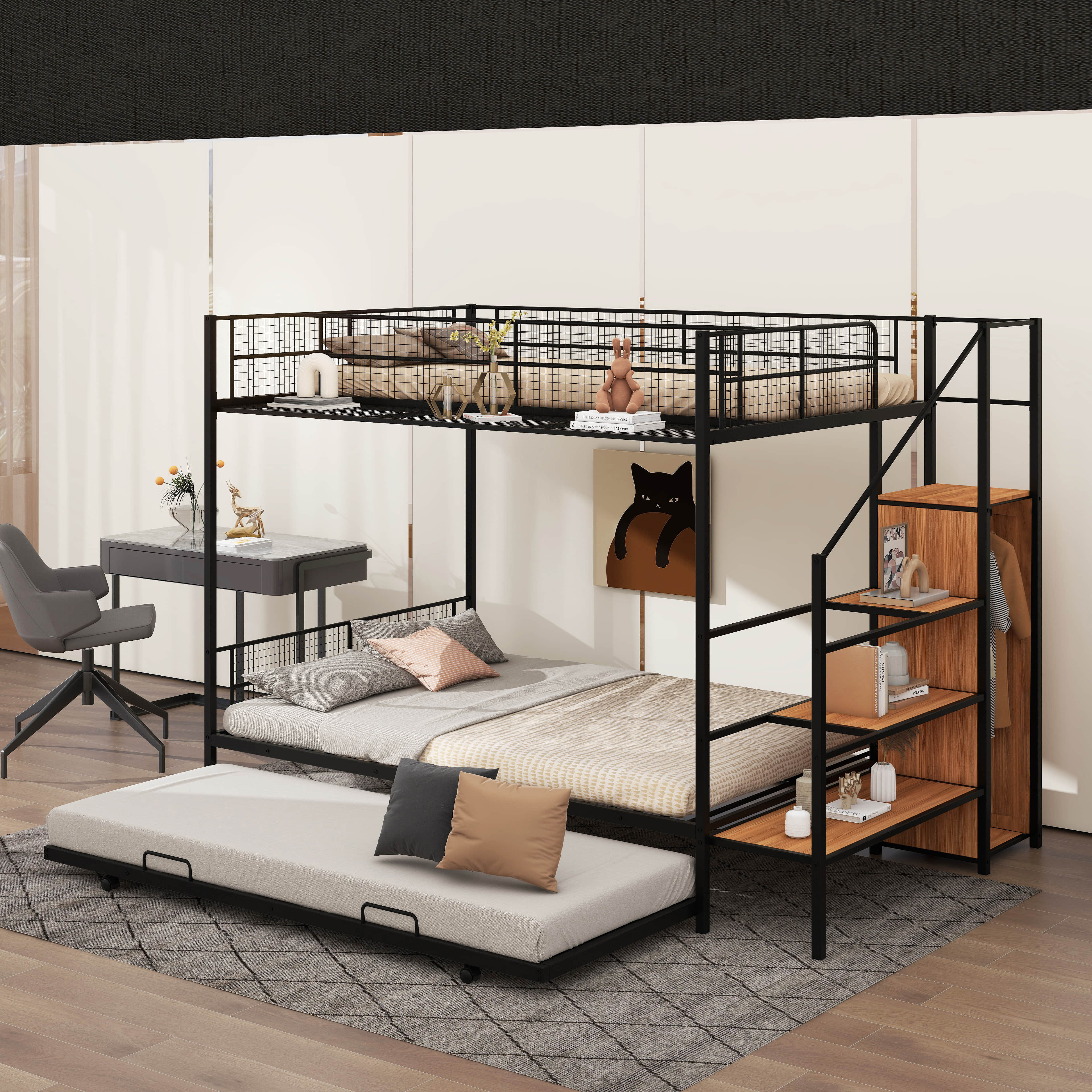 Mason & Marbles A Metal Bunk Bed, Complete With Wire Shelving Units And ...