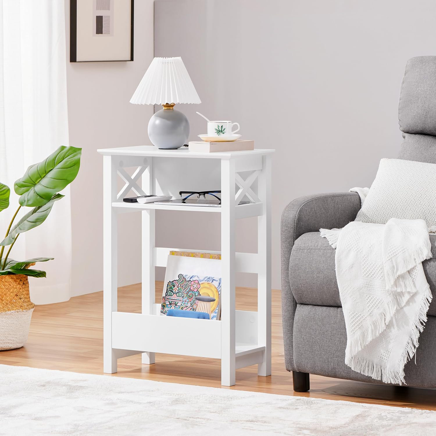 17 Stories 3-Tier Slim X-Shaped Side Table With Storage Shelf And ...
