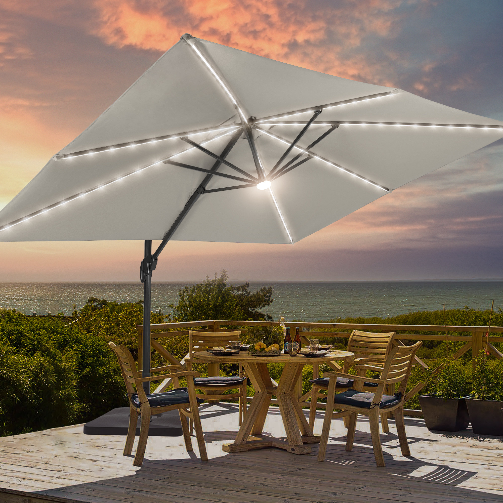Arlmont & Co. Parasol lumineux rectangulaire en porte-à-faux 11,5 x 9 pi Seena - Wayfair Canada
