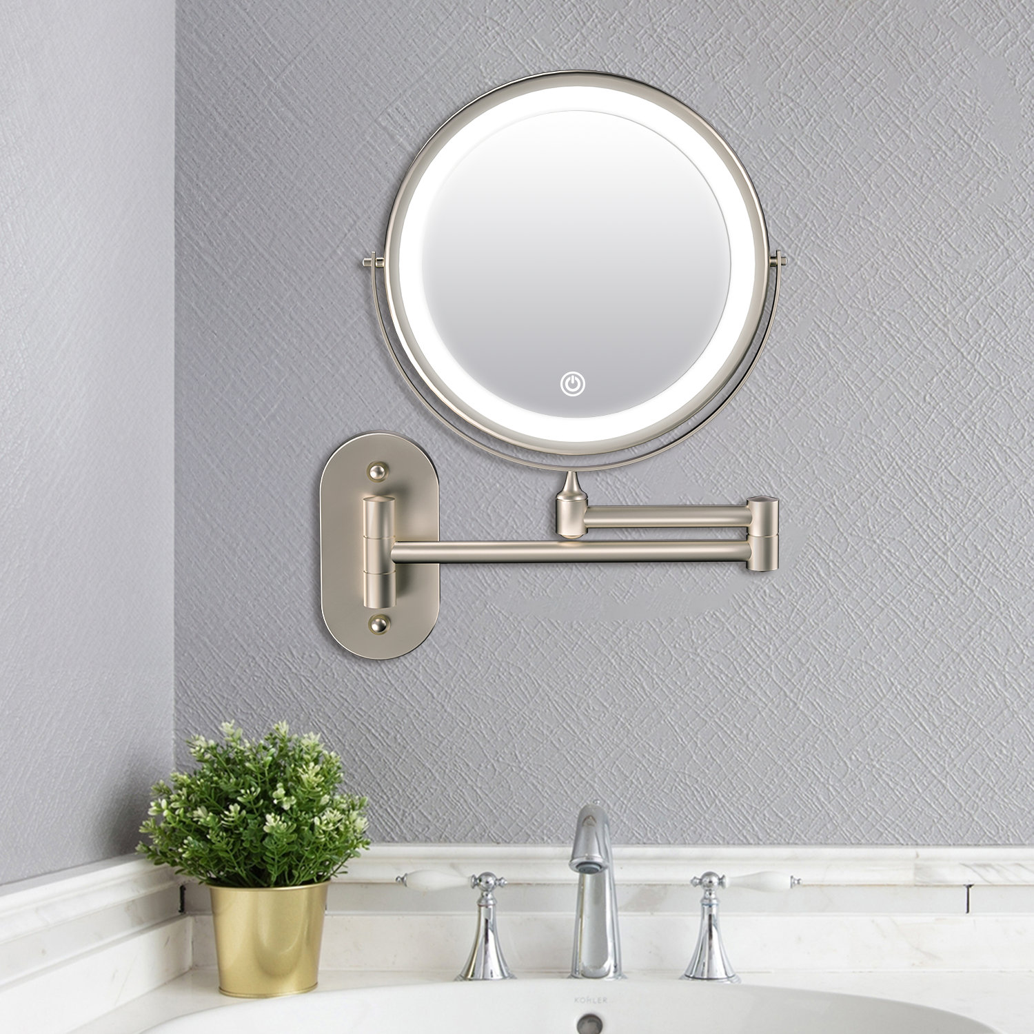 Wrought Studio Vanna Round LED Lighted Magnifying Bathroom Wall Mounted ...