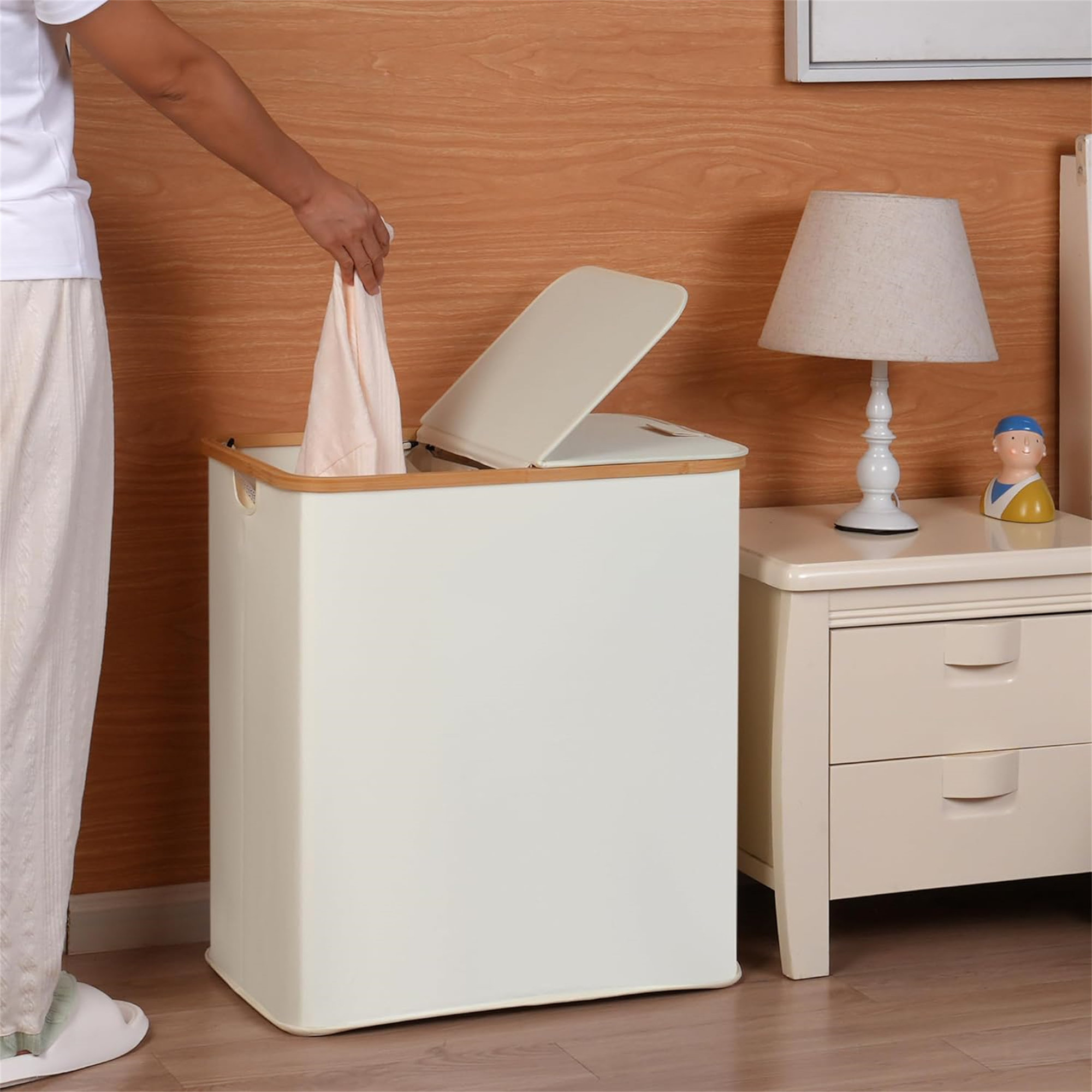 Rebrilliant Double Laundry Basket, Removable Laundry Bin, Bamboo Linen ...