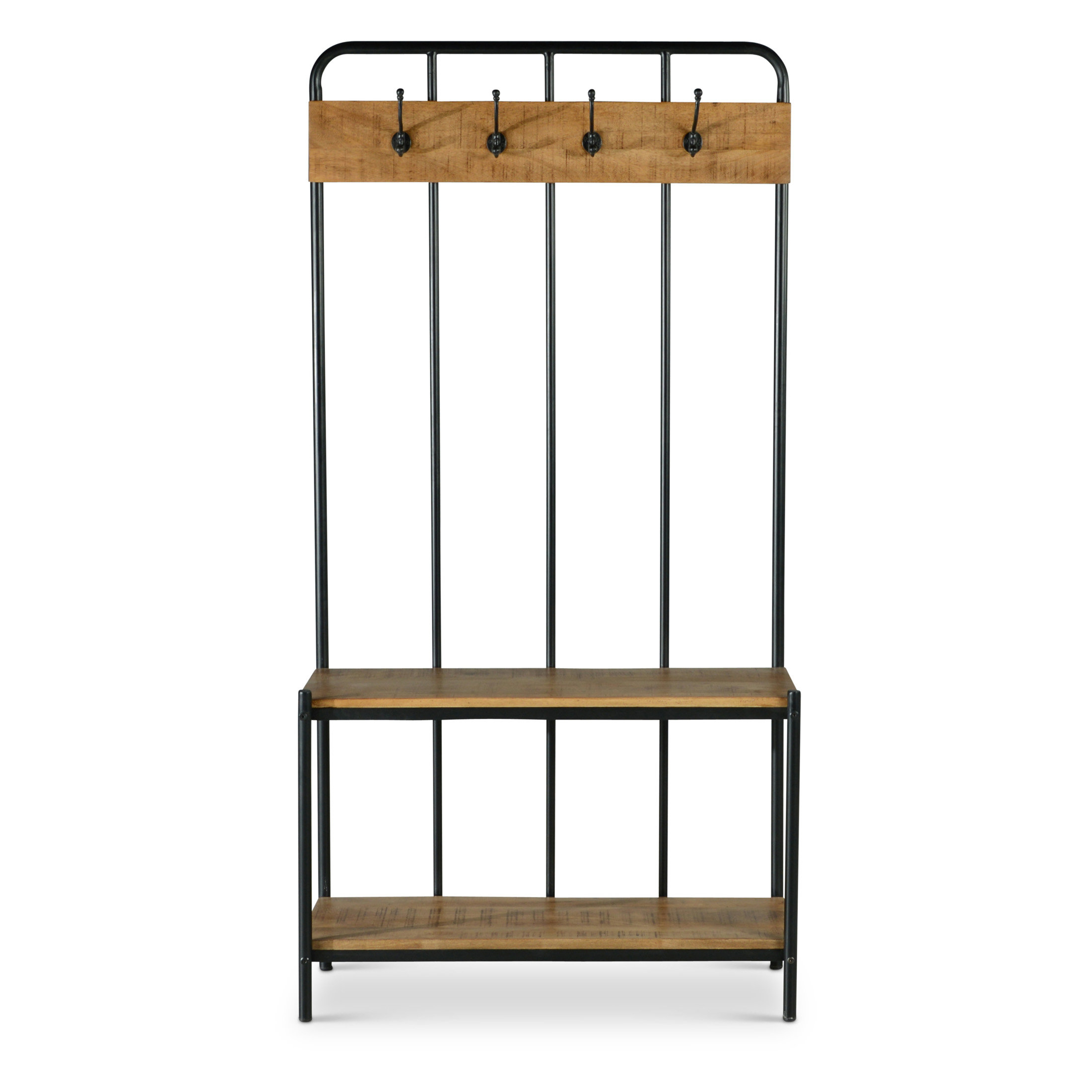 17 Stories Industrial Entryway Hall Tree With Hooks And Shelving, Iron ...