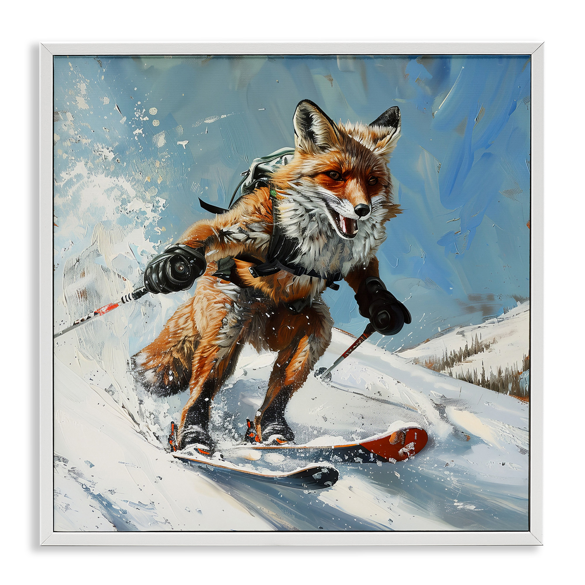 Trinx Skiing Slopes Fox Framed Giclee Art by Lazar Studio | Wayfair