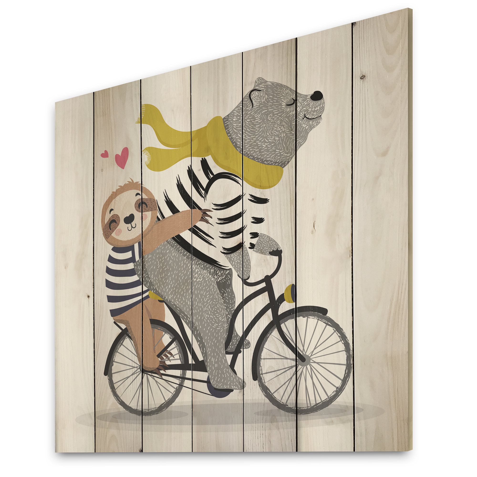 Zoomie Kids Cartoon Bear Sloth Riding Bicycle Together - Children''s ...