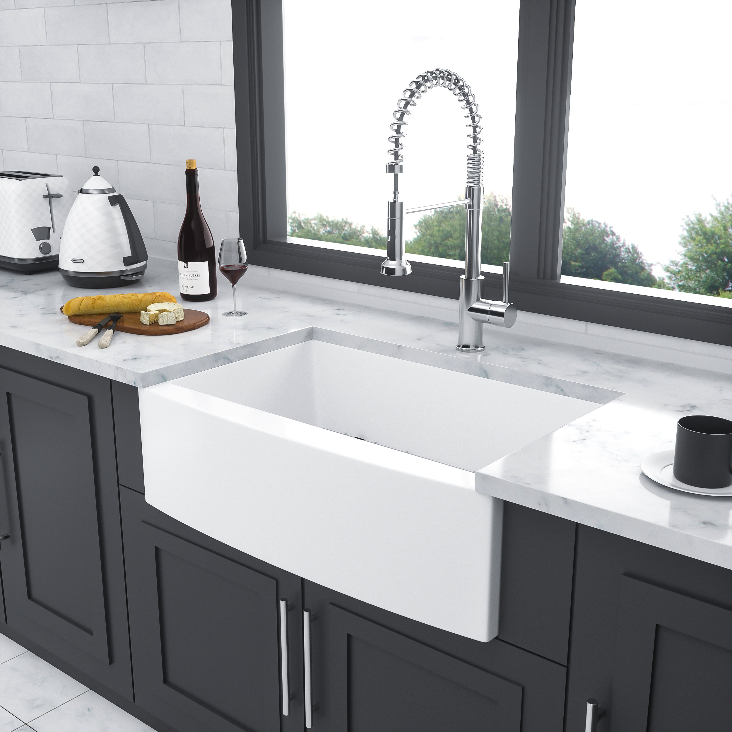 LICEN-Home White Farmhouse Sink - 33 Inch White Kitchen Sink Ceramic ...