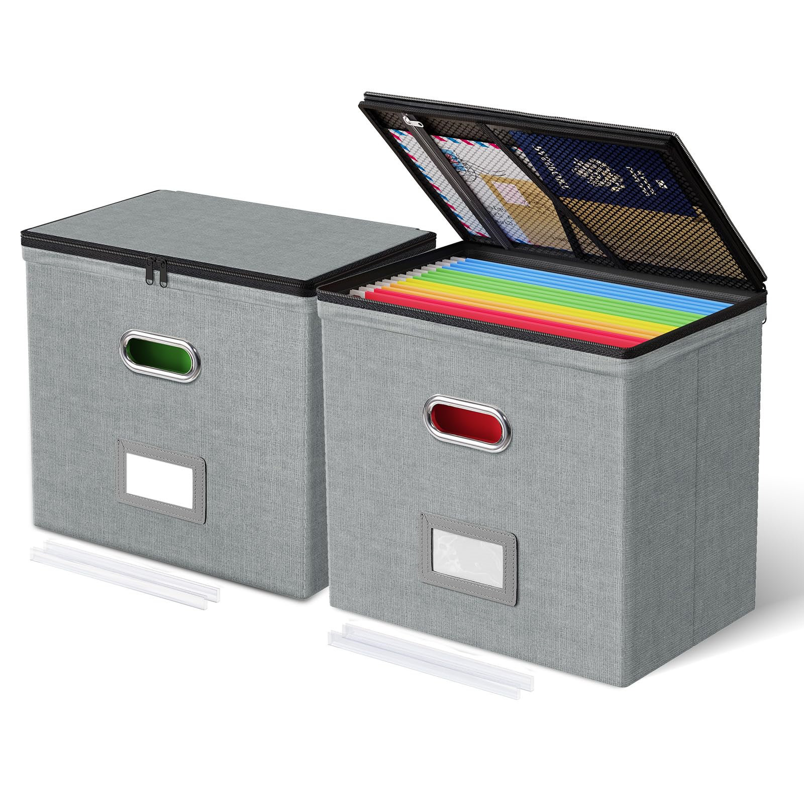 RILVIX 2-Pack File Organizer Boxes with Lids, Mesh Pockets, Zippered ...