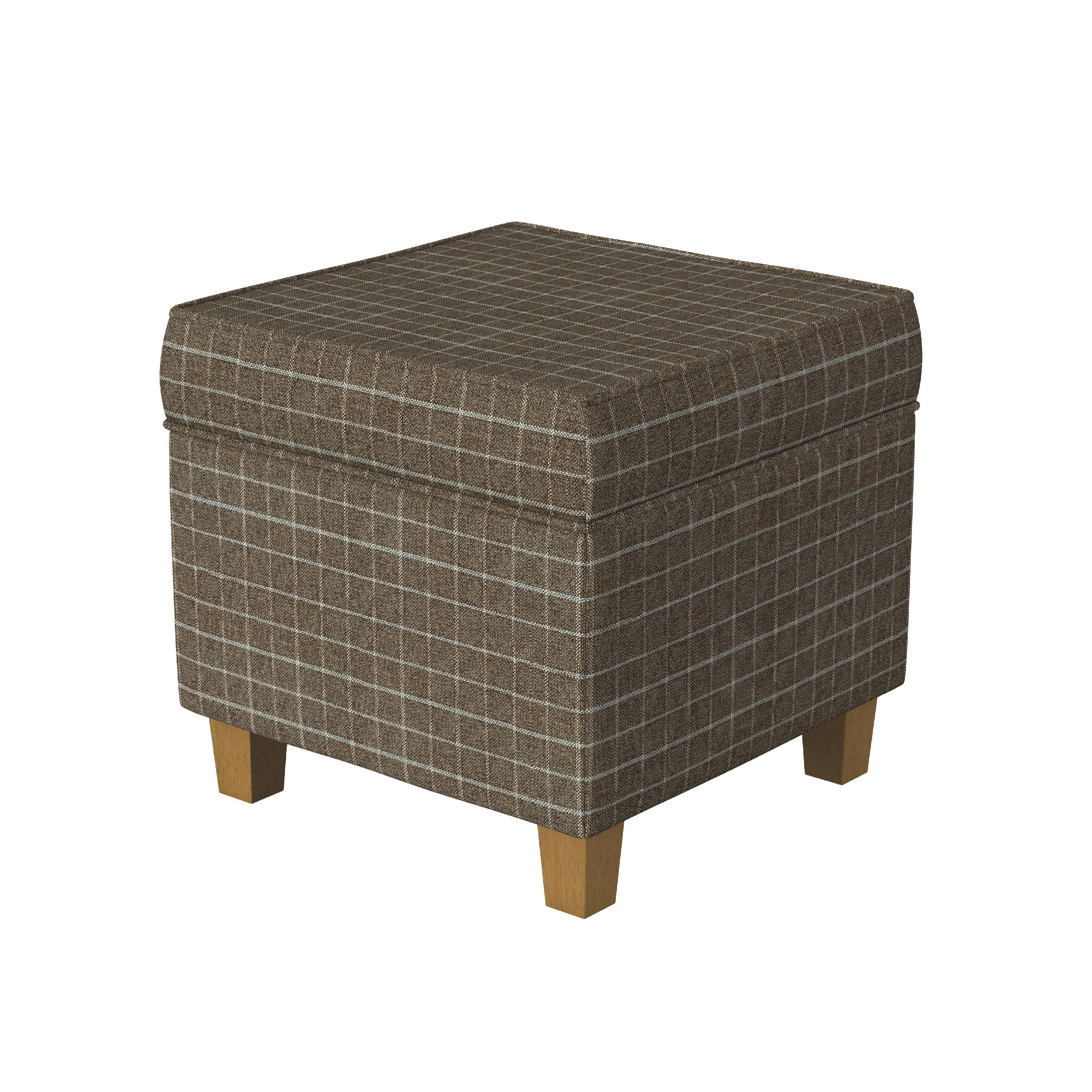 Benjara Pyp Square Storage Ottoman, 18 Inch Brown Windowpane Fabric ...