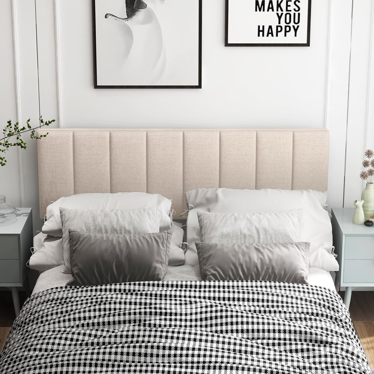 Latitude Run® Linen Upholstered Headboard For Full & Queen Size Bed ...