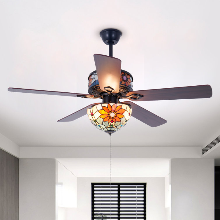 Astoria Grand 5-Blade Remote Controlled Ceiling Fan Tiffany Stained ...