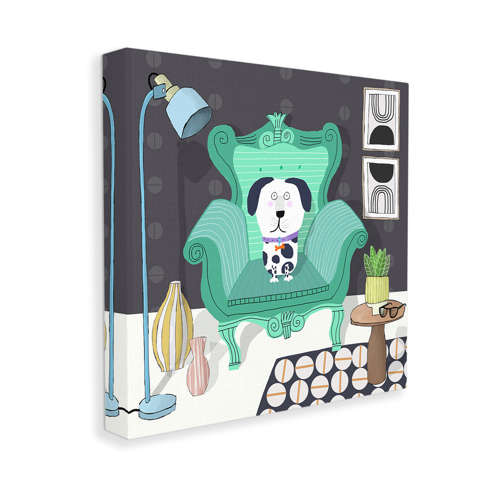 Trinx Dog In Modern Room Canvas Wall Art Design By Carla Daly | Wayfair