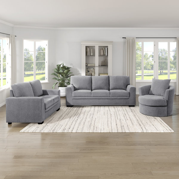 Latitude Run® Denaux 3-Piece Modern Chenille Living Room Set | Wayfair