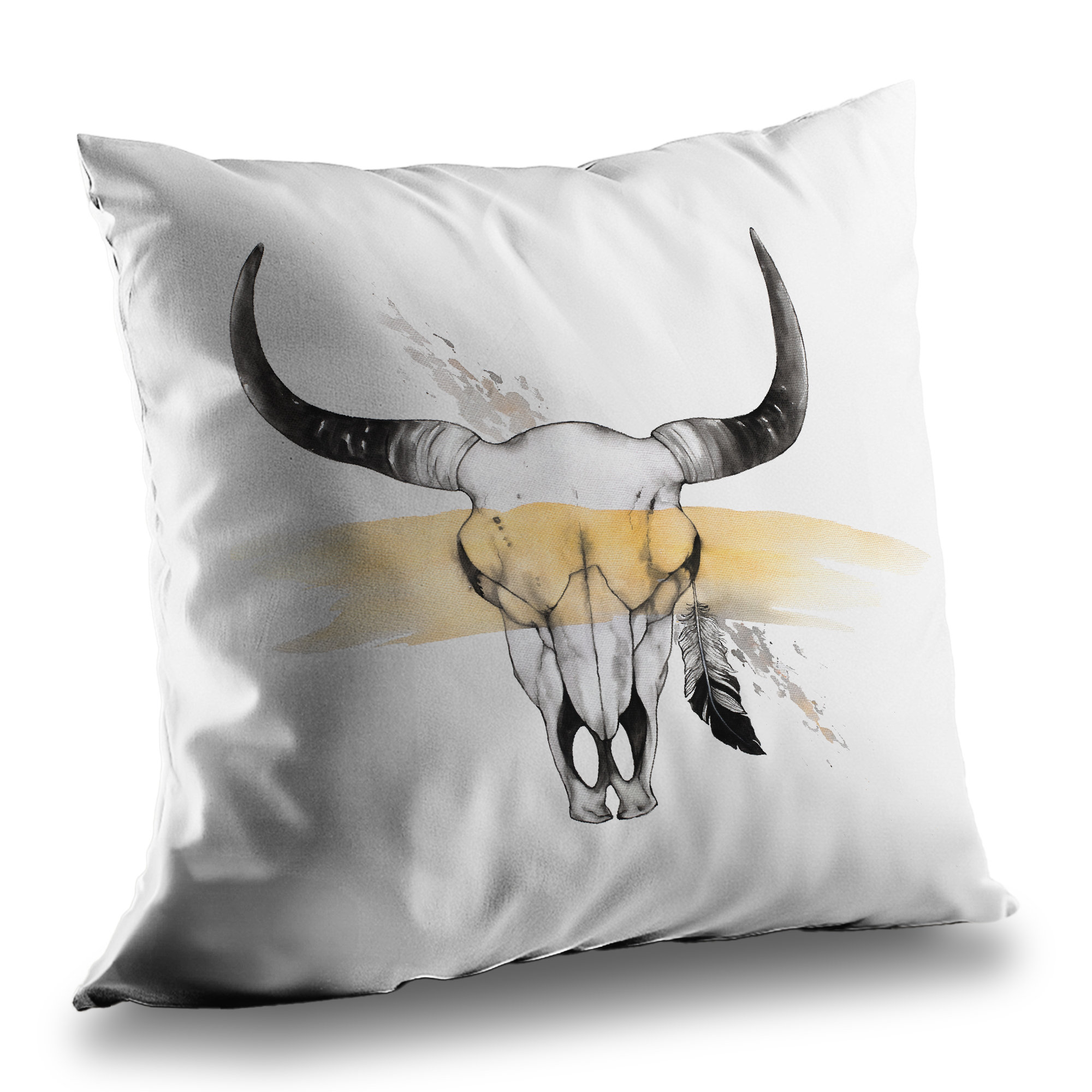 Begin Edition International Inc. Cow Skull with Feather - Yellow Poly ...
