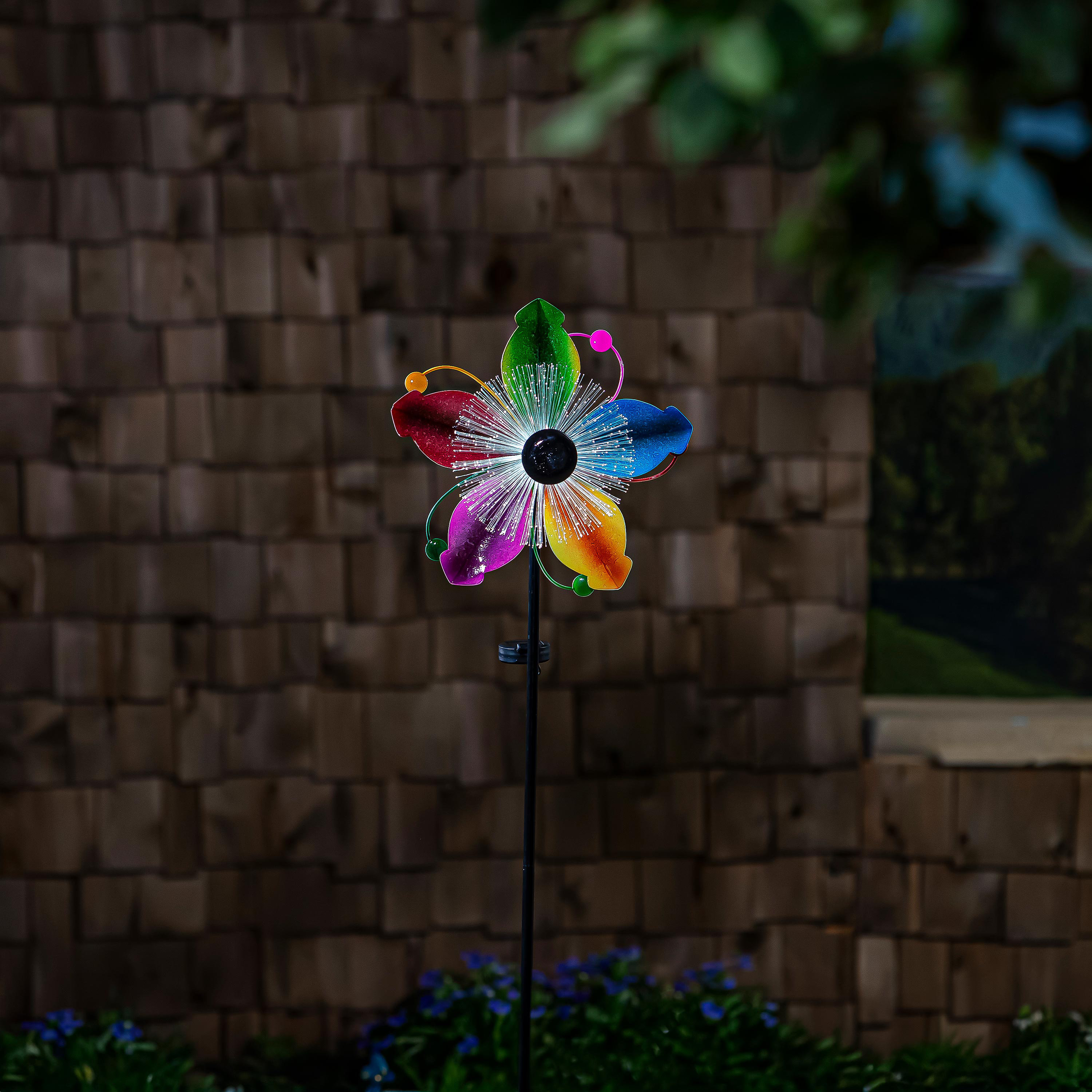 Arlmont & Co. Solar Metal Wind Spinner, Fiber Optic Multi-Color Fans ...