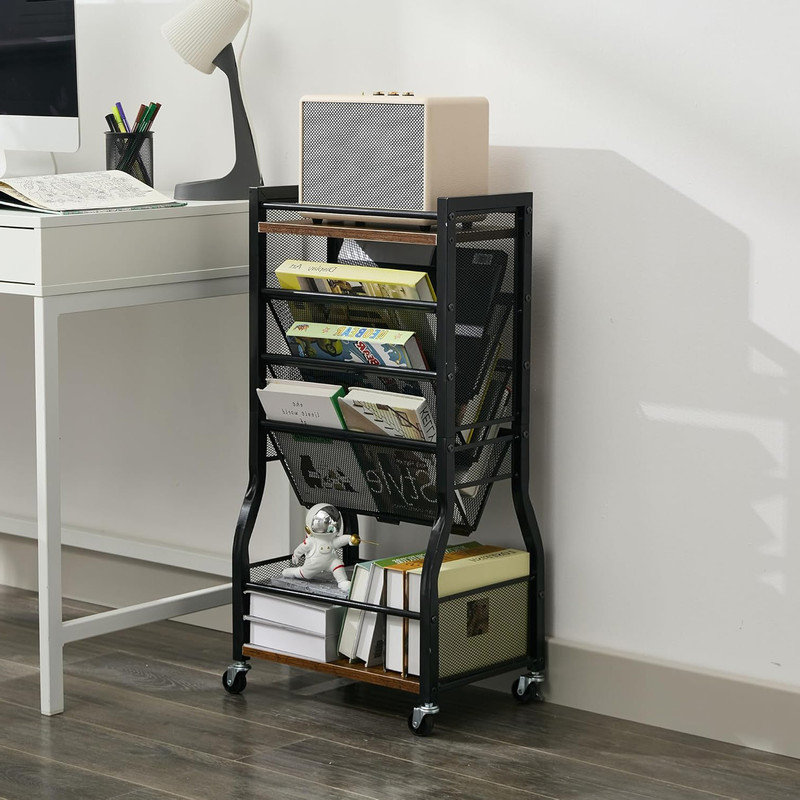 AMIZOY 5-Tier Rolling Book Cart with Wheels,Folder File Storage with ...