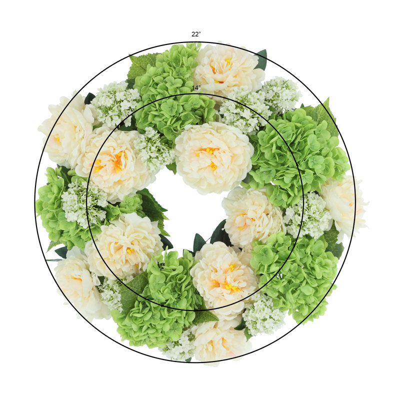 Birch Lane™ 22" Spring Wreath with Real-Touch Hydrangeas and Peonies ...