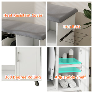 Lontl Rolling Ironing Board With Storage, Ironing Board Cart With ...