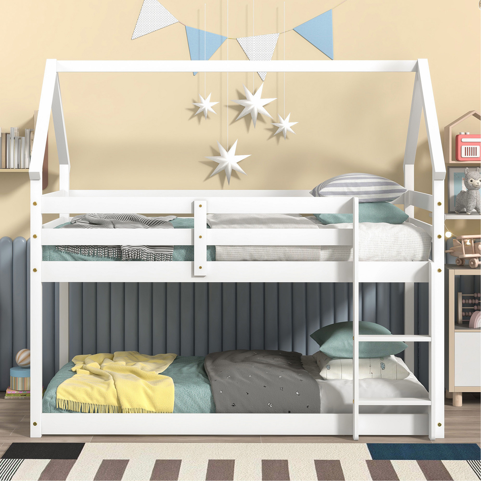 Harper Orchard Twin Over Twin Loft Bed With Roof Design, Safety ...
