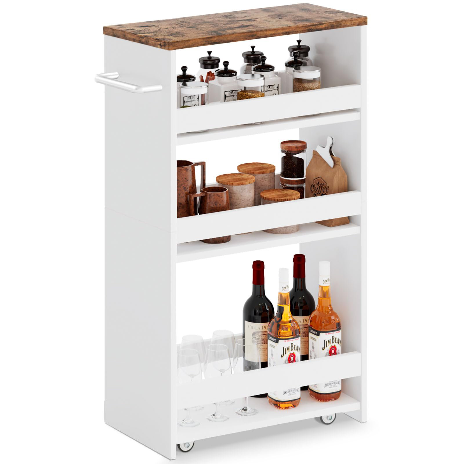 17 Stories Rolling Storage Cart, 4-Tier Kitchen Cart With Wheels Handle ...
