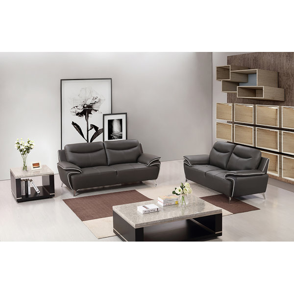 Orren Ellis EK531 Dark Tan Leather Sofa | Wayfair