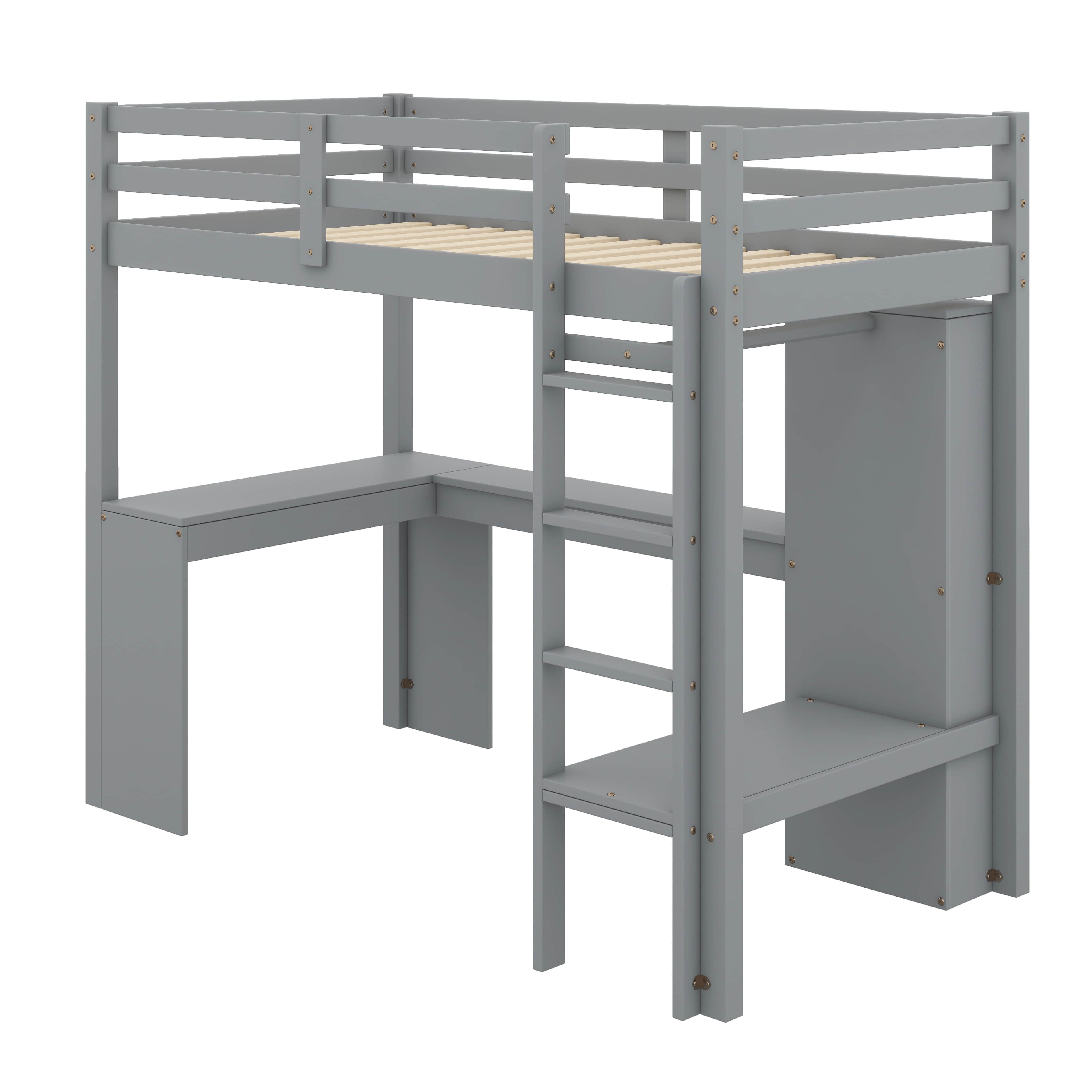 Latitude Run® Loft Bed Frame With Built In L Shaped Desk Storage ...