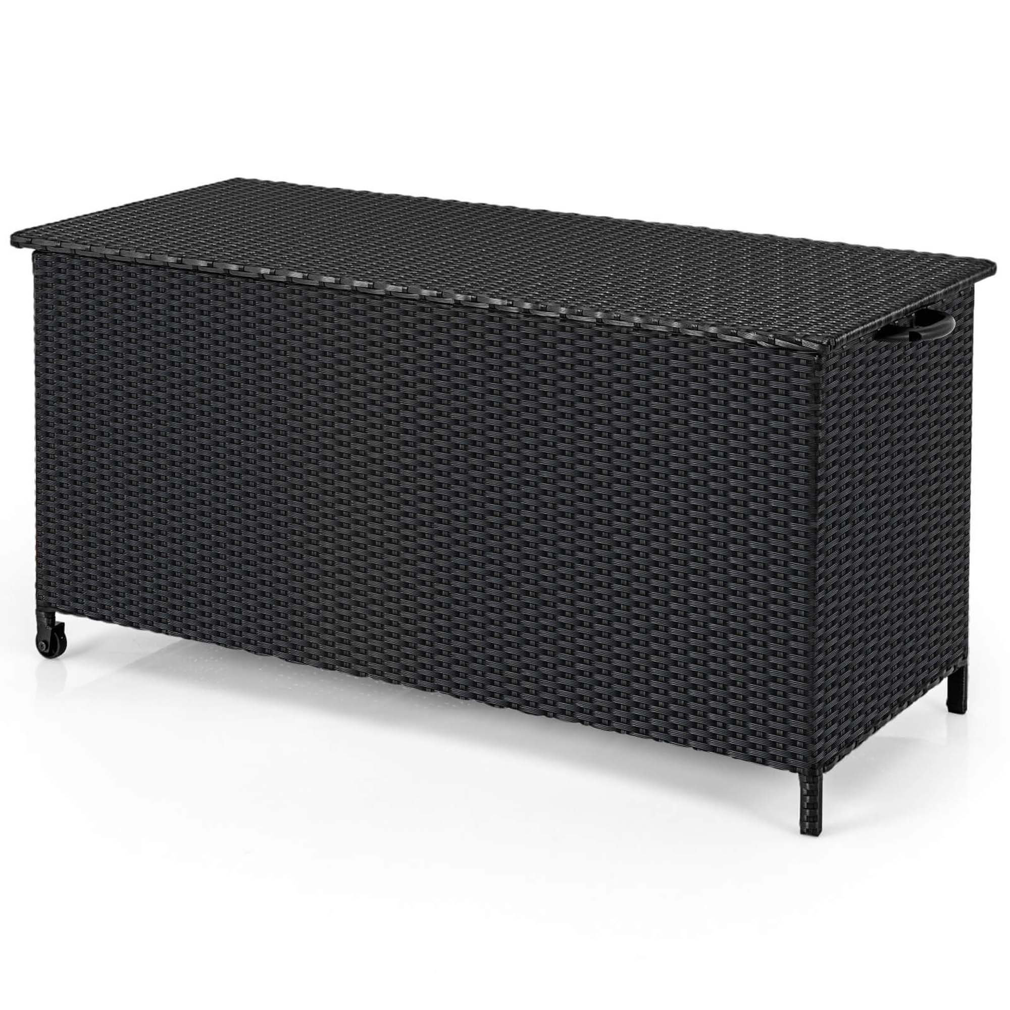 Costway 85 Gallon Rattan Deck Box With Waterproof Liner Universal ...