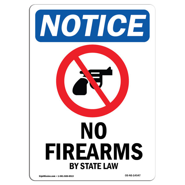 SignMission No Firearms by State Law Sign with Symbol | Wayfair