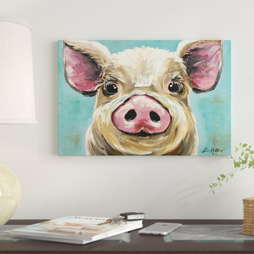 East Urban Home 'Rosey The Pig On Turquoise' by Hippie Hound Studios ...