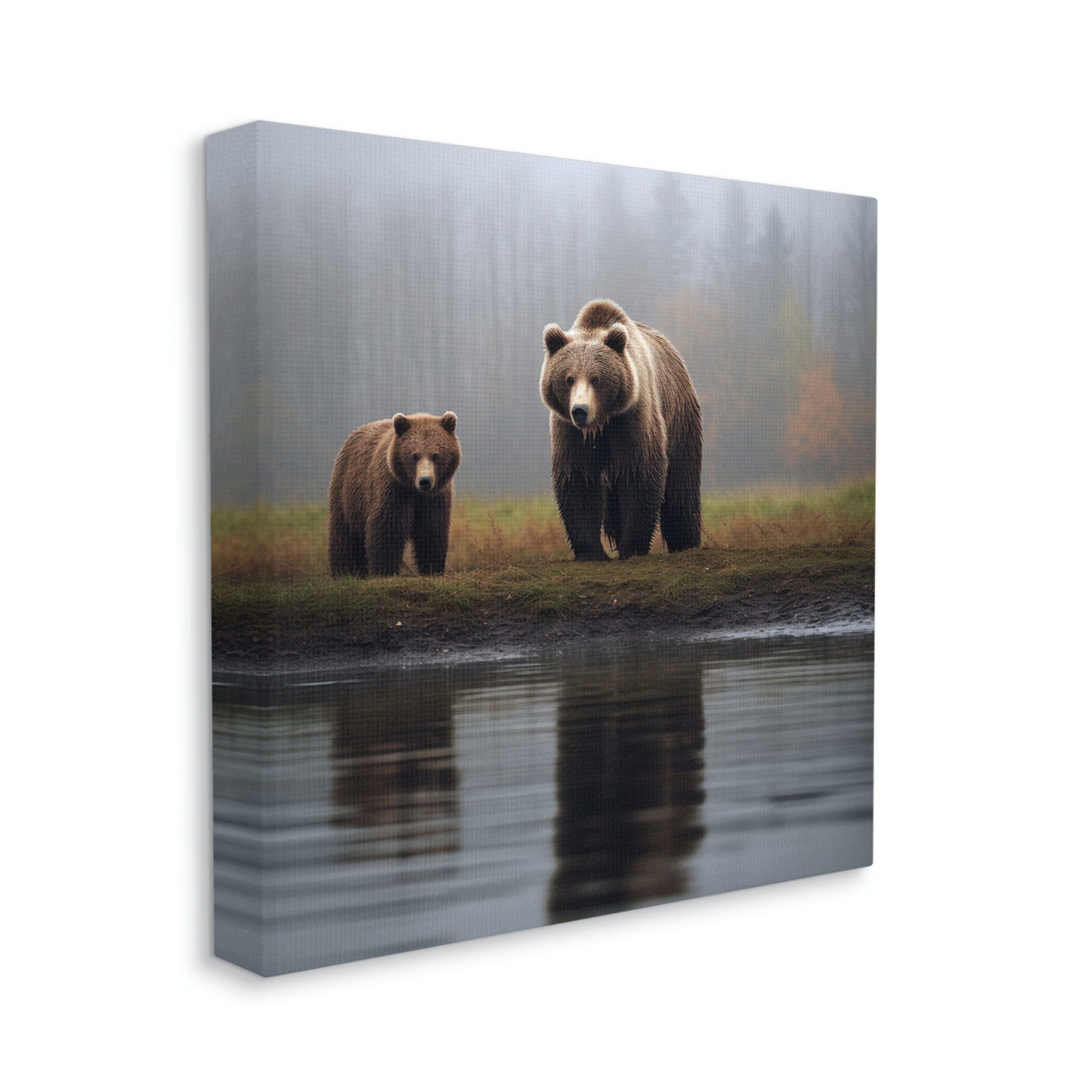 Millwood Pines Bear & Cub At Lake On Canvas by Lazar Studio Print | Wayfair